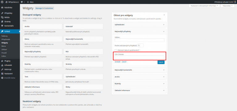 Jak přidat vlastní CSS třídu k widgetu ve WordPress
