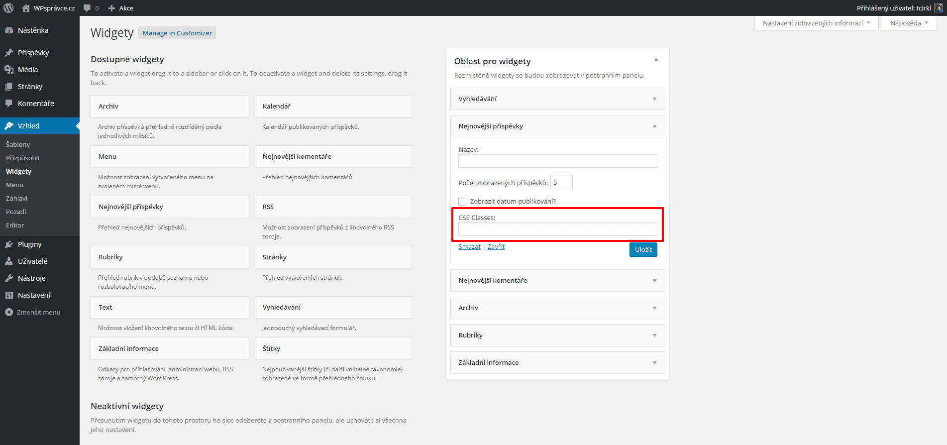 Jak přidat vlastní CSS třídu k widgetu ve WordPress