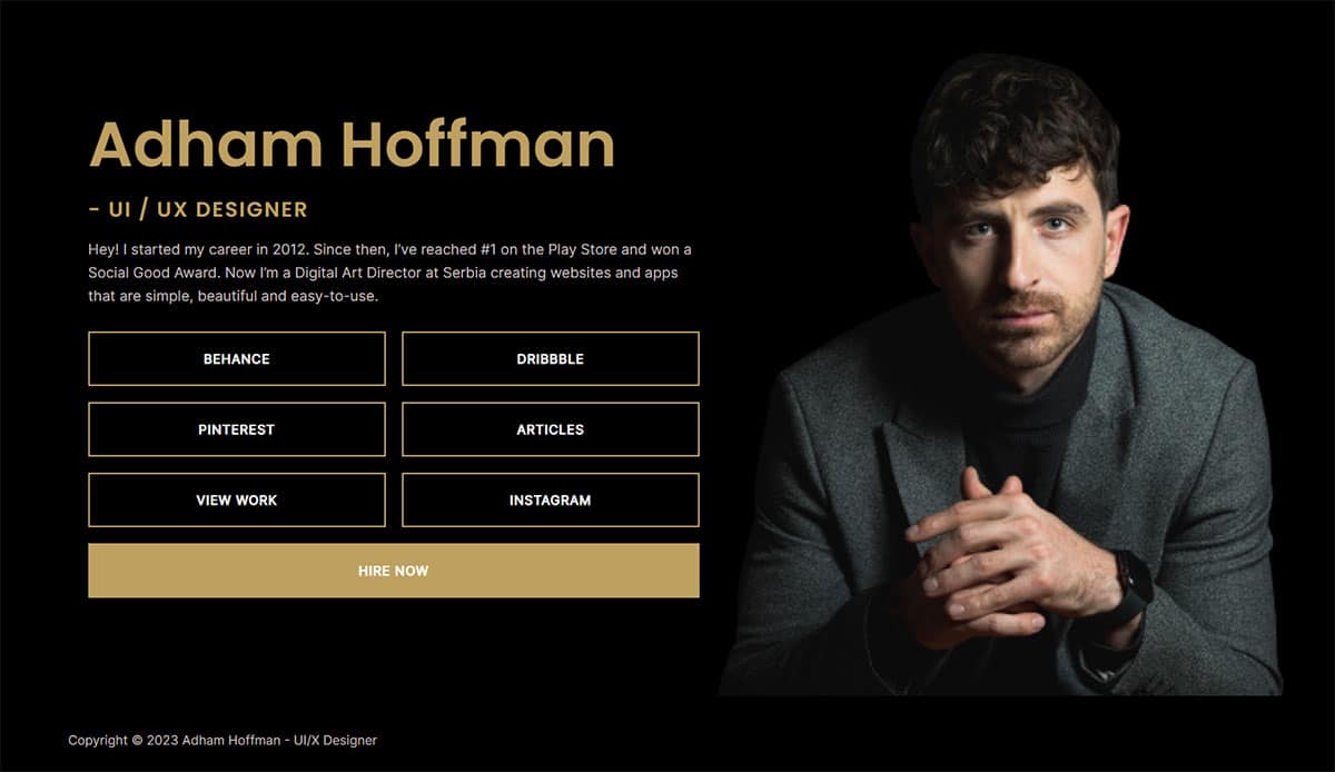 Adham Hoffman – UI/X Designer - WordPress šablona pro Elementor